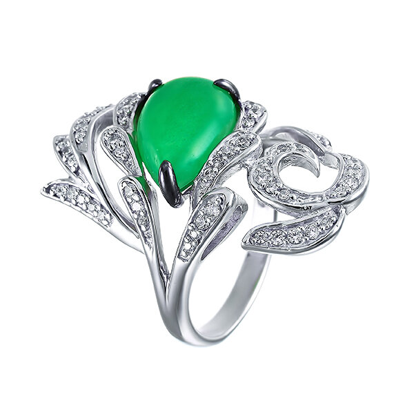 Кольцо, серебро, 925 проба, фианит, жадеит