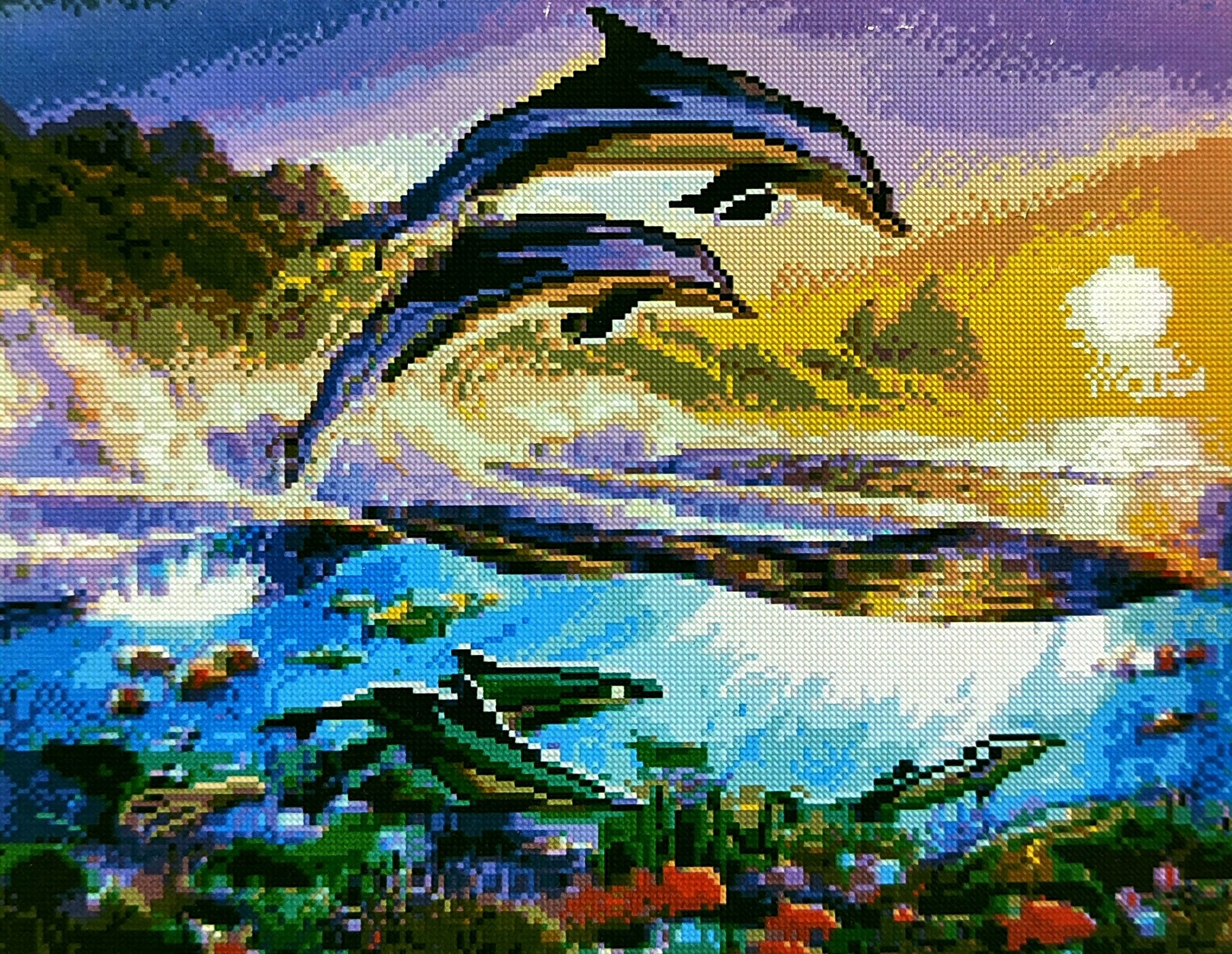 Алмазная мозаика квадратные стразы дельфины, морской пейзаж, подводный мир, овен, рыбки 40*50 аквариум