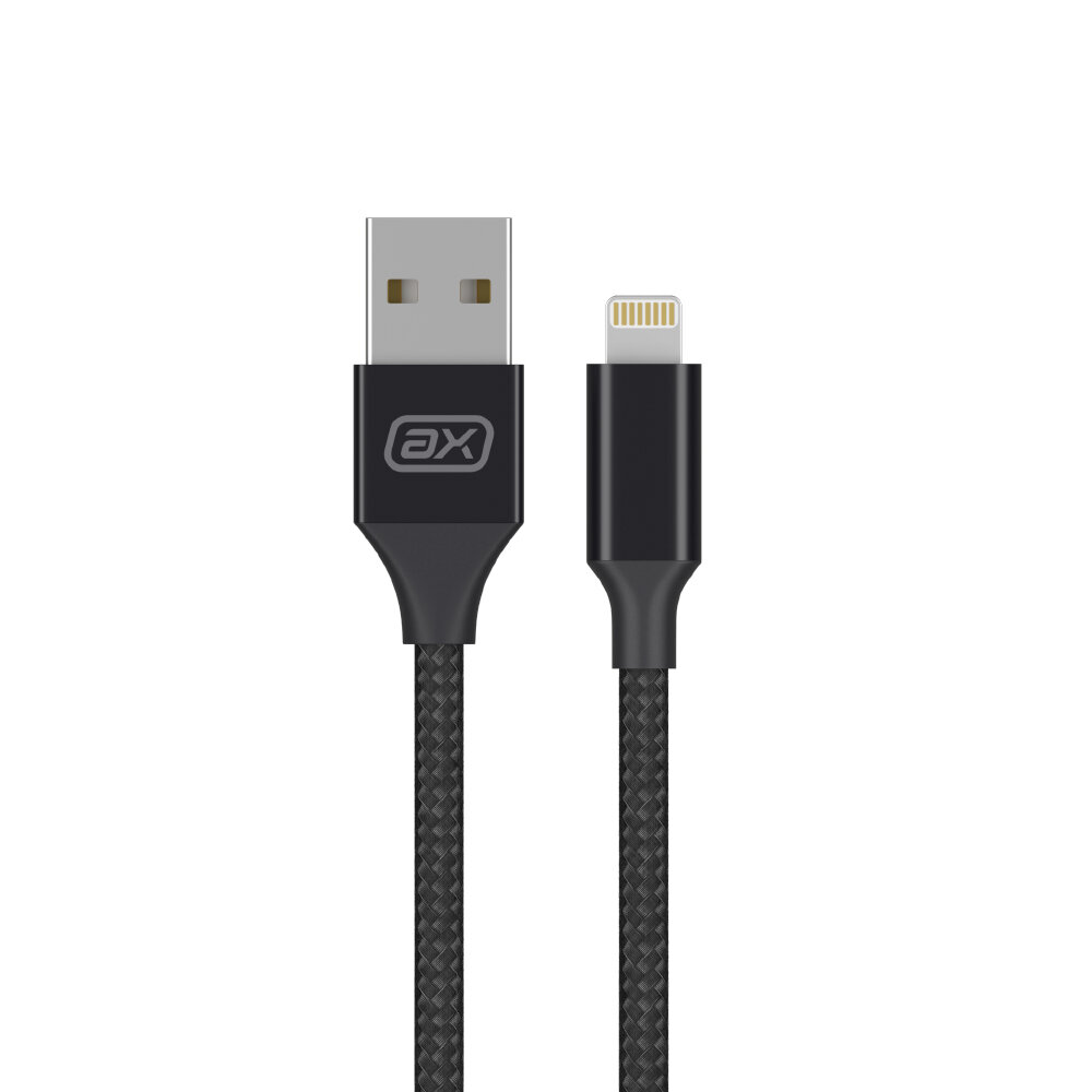 Кабель для зарядки смартфона USB-A - Lightning, 2A, 1 м, черный, нейлон, ахха 7268