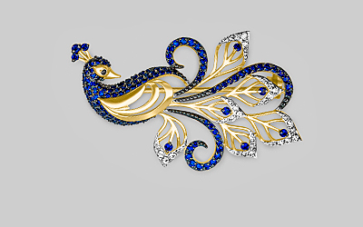 Брошь, золото, 585 проба, фианит