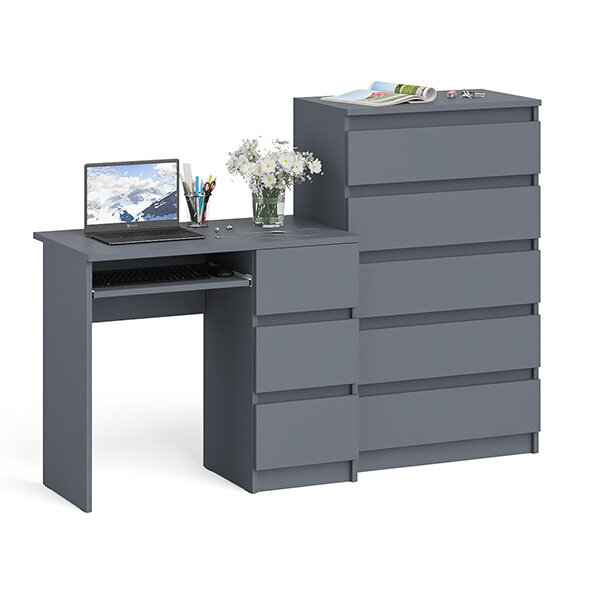 Стол компьютерный Мори МС-6 правый + Комод МК700.5, цвет графит