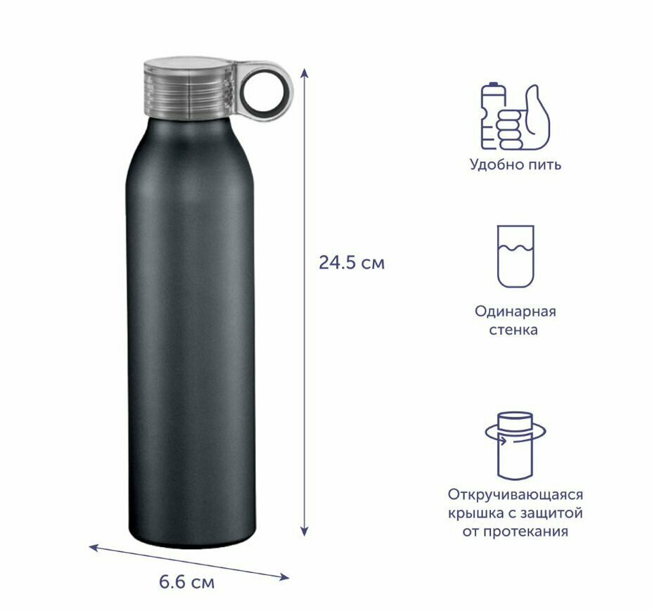 Спортивная алюминиевая бутылка "Grom" на 650 мл, цвет черный