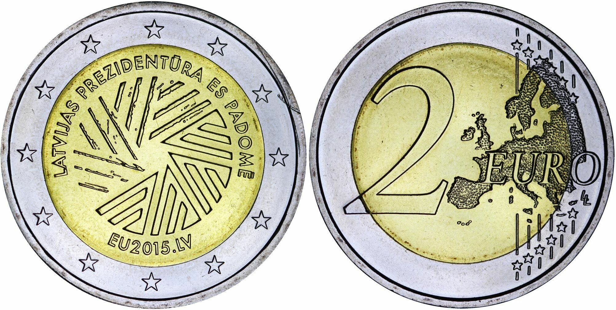 Латвия 2 евро, 2015 Президентство Латвии в Совете ЕС UNC