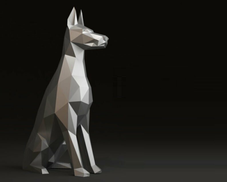 Полигональная фигура Доберман, геометрический полигональный металлический декор интерьера