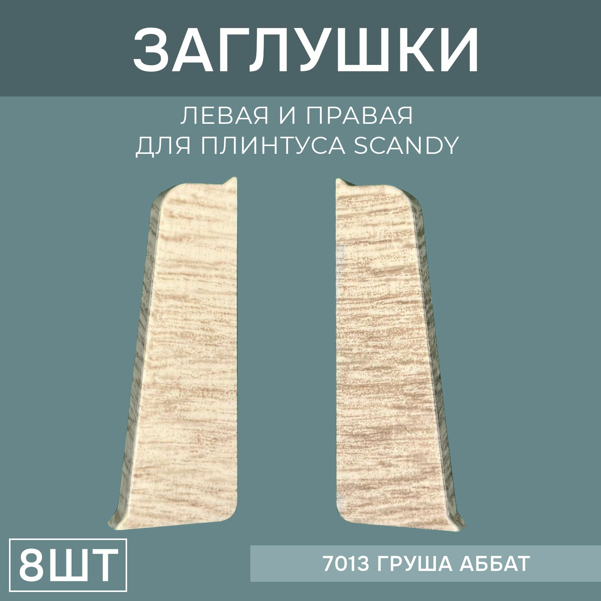 Заглушка левая+правая 72мм для напольного плинтуса Scandy 4 блистера по 2 шт, цвет: Груша Аббат