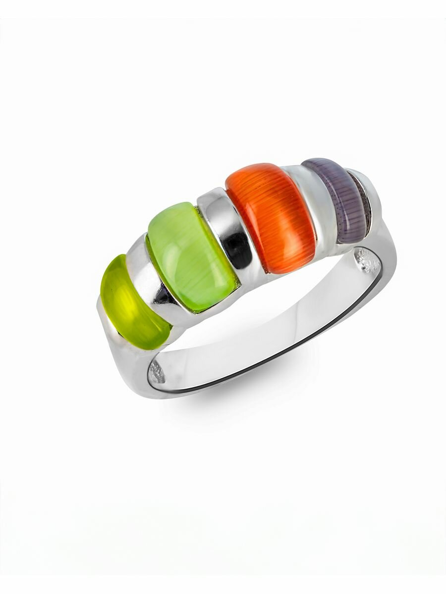 Кольцо на фалангу, серебро, 925 проба, родирование, улексит, кошачий глаз