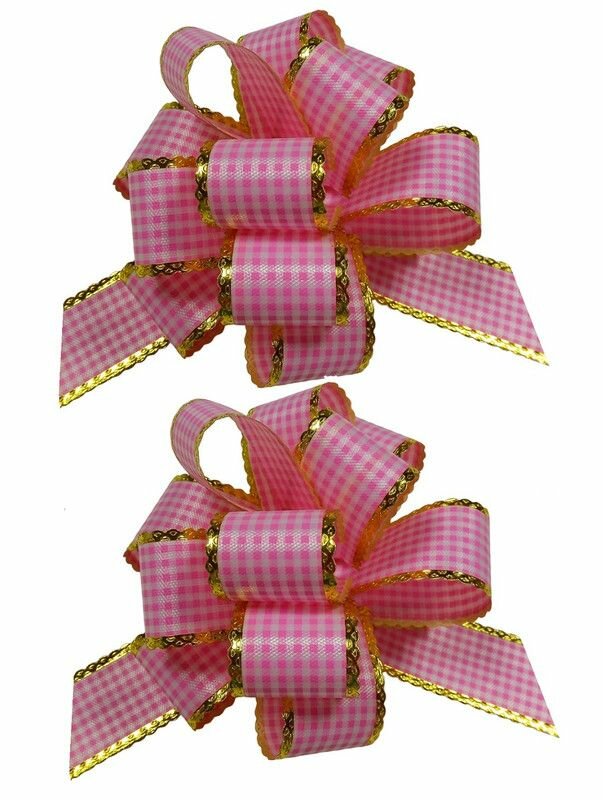 Бант-шар 2 штуки подарочный с золотым тиснением 23 мм клетка цвет светло-розовый