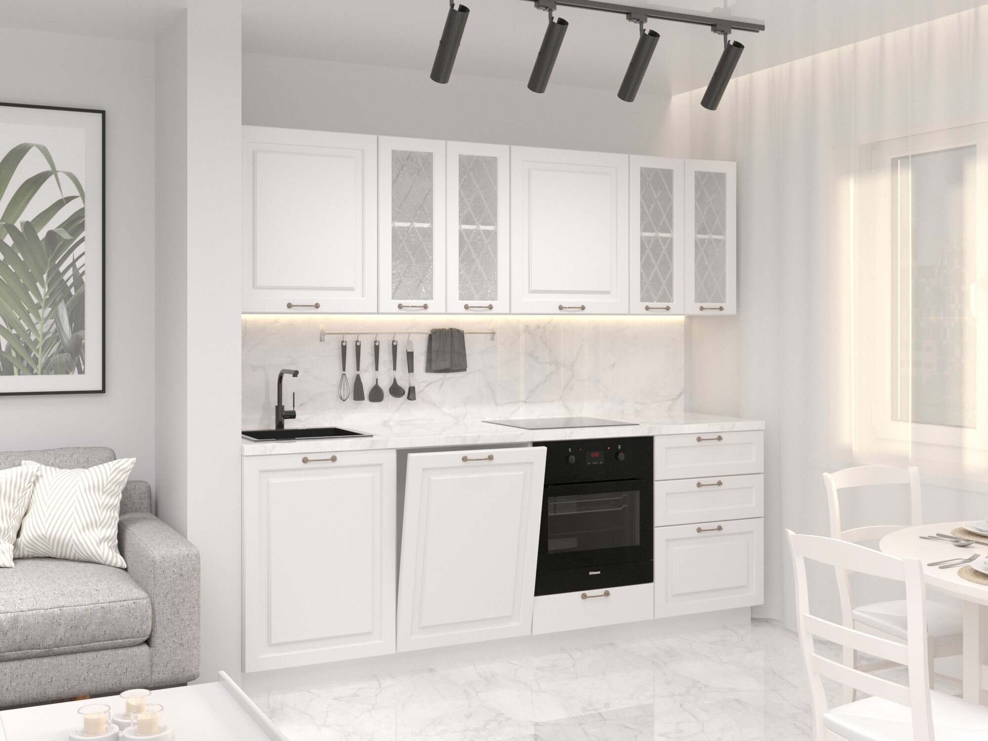 Кухонный гарнитур Ницца Белый, 2400 мм