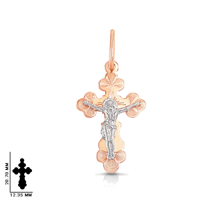 Крестик, красное, комбинированное золото, 585 проба, гравировка, родирование