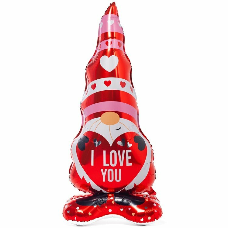 Фольгированный шар Гном с сердцем ILY, фигура напольная