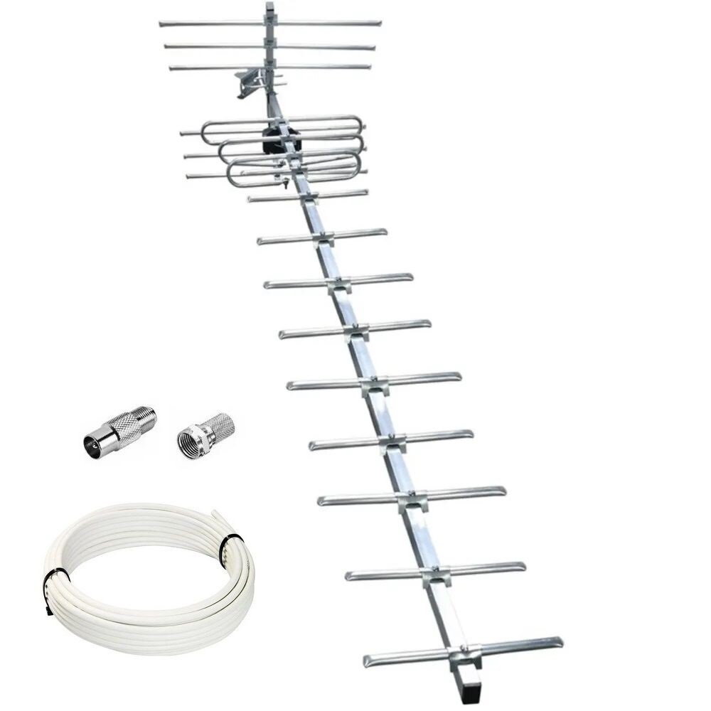 Уличная телевизионная антенна Спектр 19М DVB-T2 для приёма цифрового ТВ, направленная, до 80 км, с кабелем 10 метров и штекером