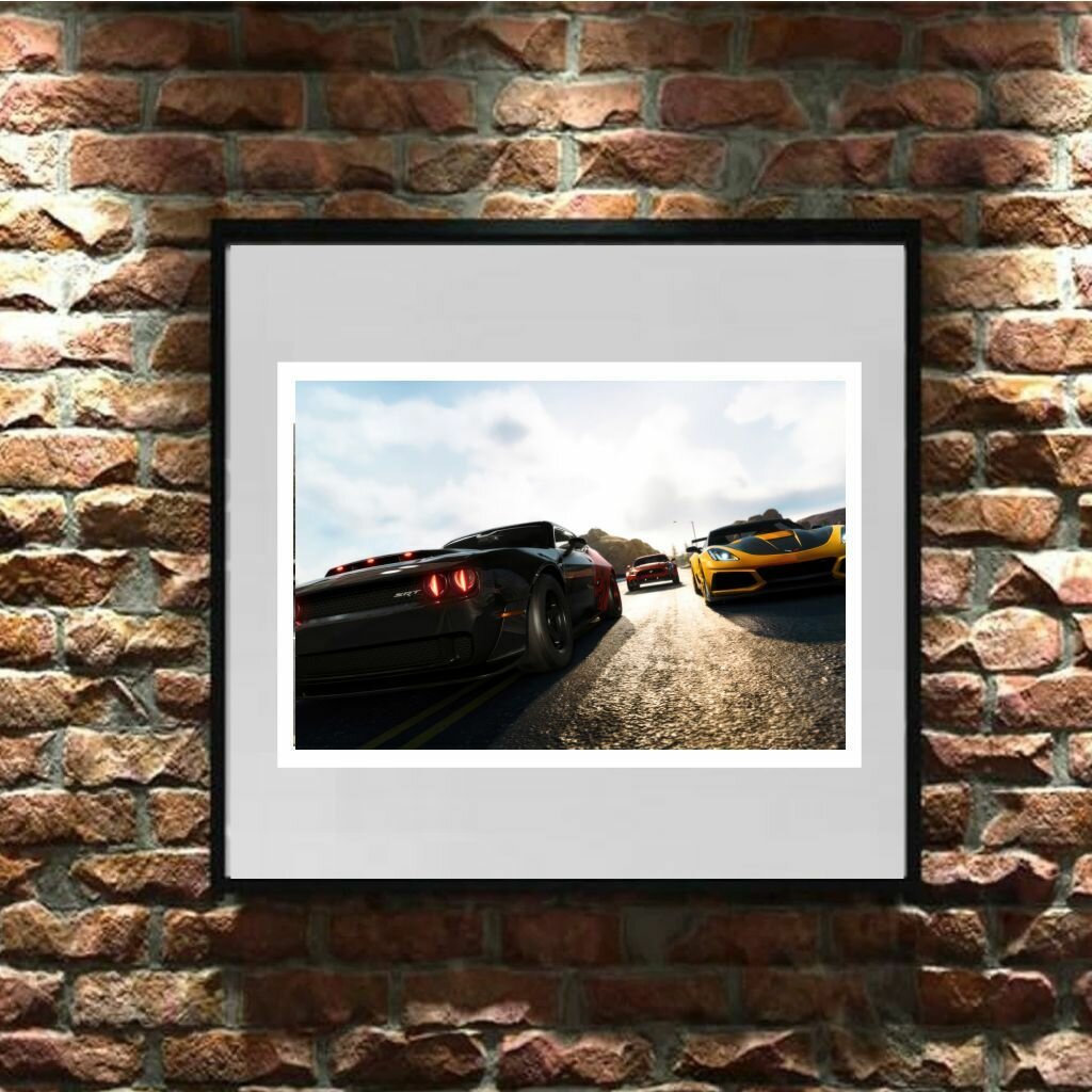 Постер "The crew 2 -dodge srt mustang and aston martin" формат А4