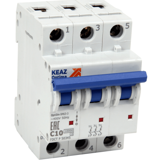 Автоматический выключатель модульный Кэаз 3п C 25А 10кА OptiDin BM63-3C25-10-УХЛ3, 249206