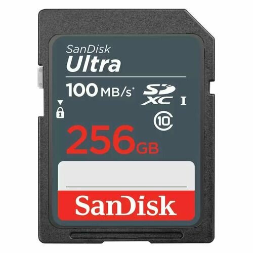 Карта памяти SDXC UHS-I Sandisk Ultra 256 ГБ, 100 МБ/с, Class 10, SDSDUNR-256G-GN3IN, 1 шт.