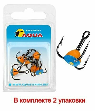 Тройник с обливкой для рыбалки AQUA Ultra-C (black), №16, цвет - 06 (красно-синий флюр), 2 упк. по 6 шт.