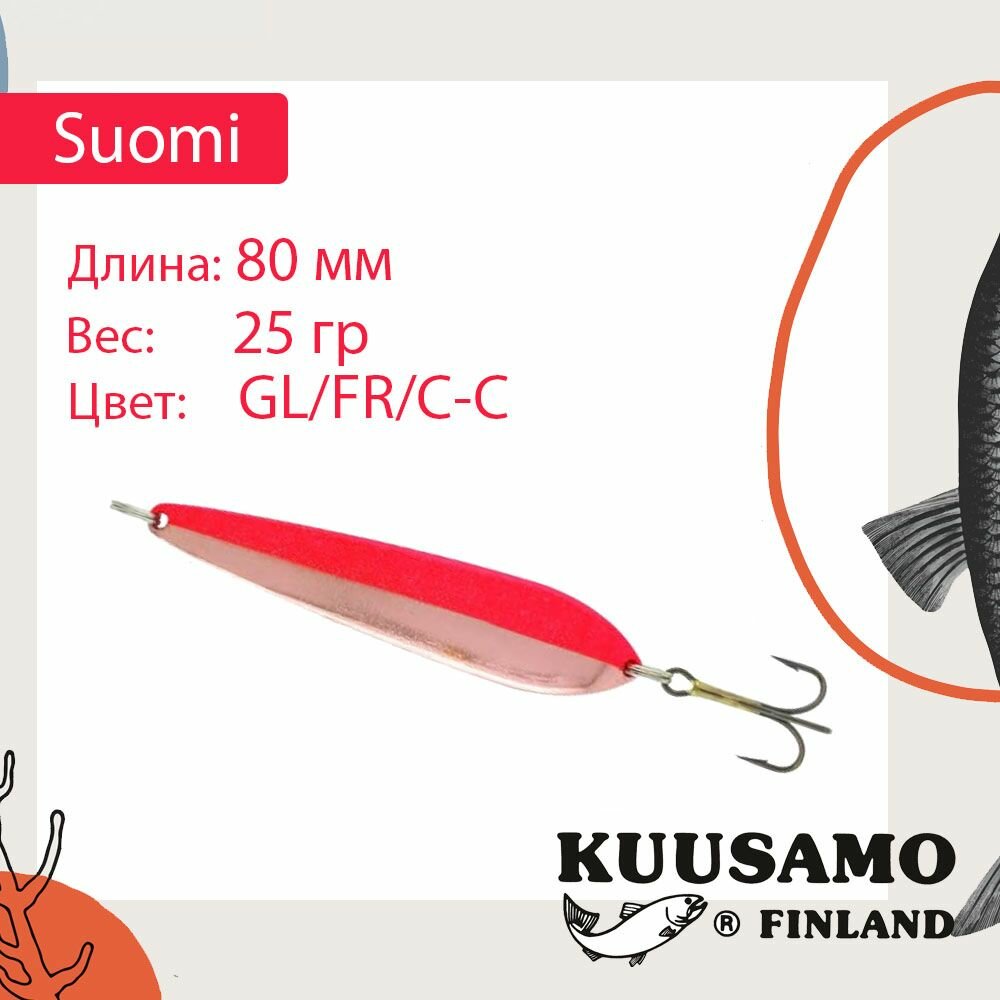 Блесна для рыбалки Kuusamo Suomi 80/25 GL/FR/C-C (колеблющаяся)