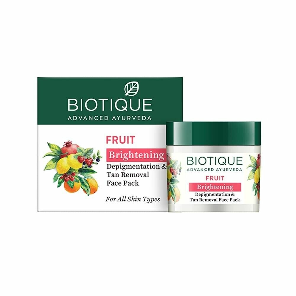 FRUIT Brightening Depigmentation & Tan Removal Face Pack, Biotique (фруктовая, Осветляющая маска для лица, против пигментации, для всех типов кожи, Биотик), 75 г.
