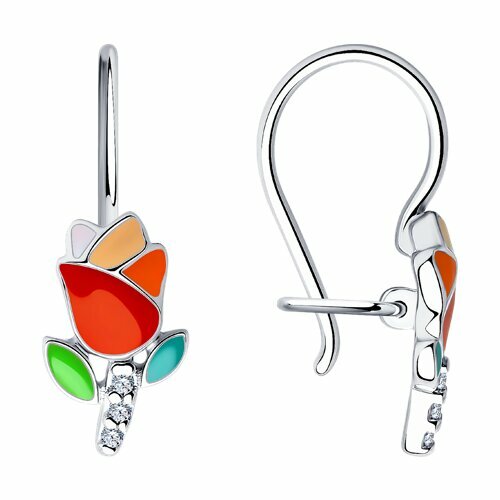 Серьги серебро, 925 проба, родирование, эмаль, фианит
