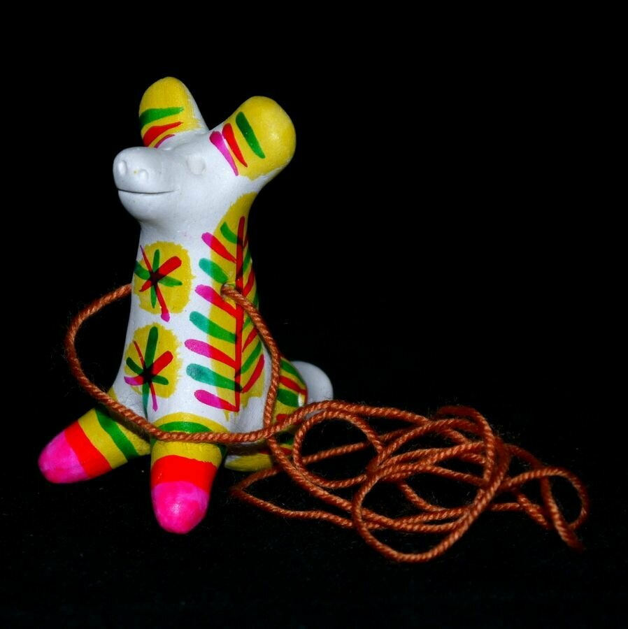 Свисток на веревочке "Мышь", Филимоновская глиняная игрушка, ручная авторская работа