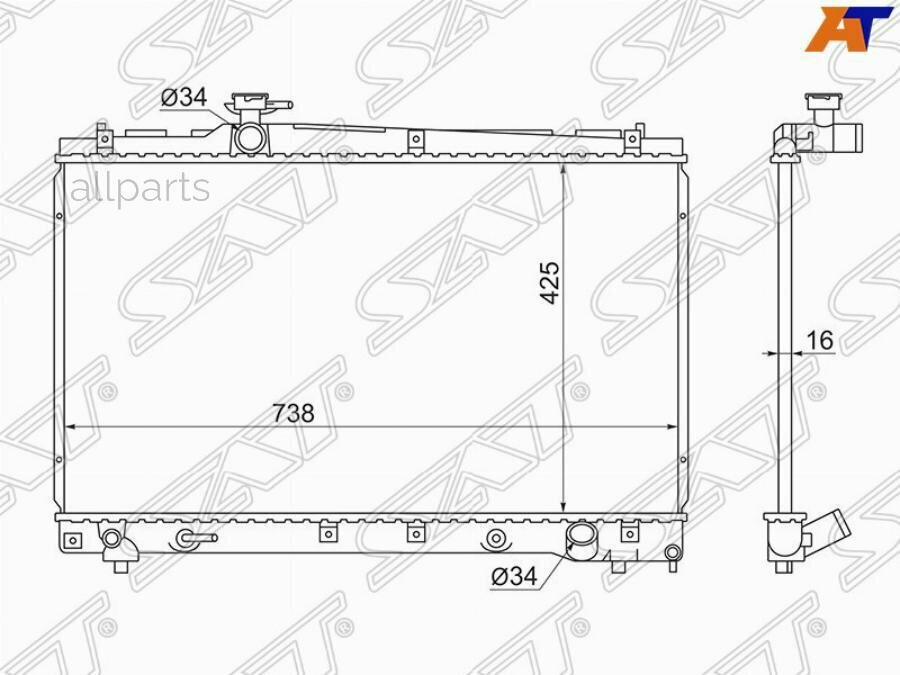 SAT TY0002-ACM20 Радиатор Toyota Ipsum (ACM20) 01-09 / Noah 01-13