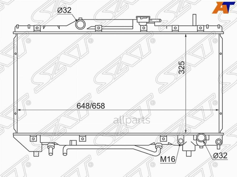 SAT TY0002-ST190-2.0 Радиатор Toyota Caldina (T190) 92-02 / Carina (T190) 92-96 / Carina E 92-98 / Corona (T190) 92-96
