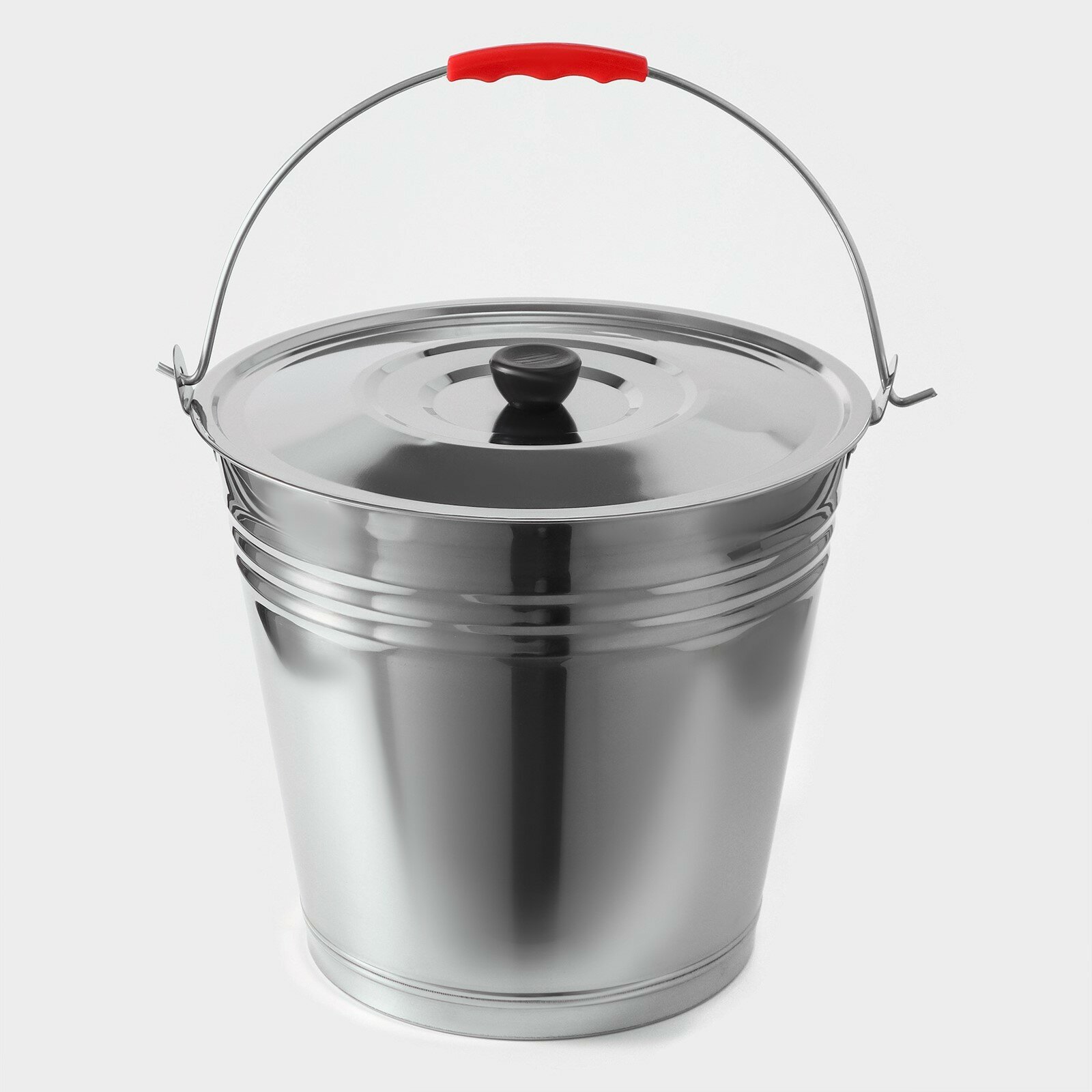 Ведро, 12 л, d=32 см, с крышкой, AISI 201 сталь