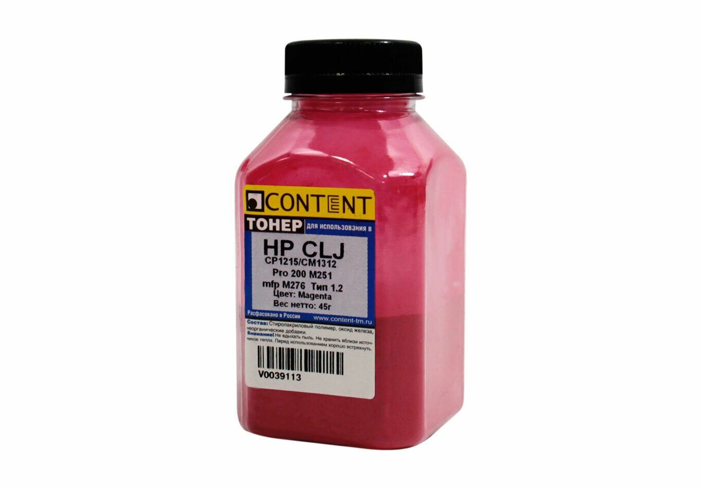 Тонер цветной для HP CP1215/CM1415/Pro 200 M251/mfp M276/Pro M252/MFP M277 (Content) Тип 1.1, Magenta, 45g, банка