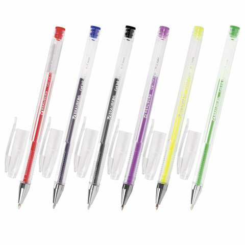 Ручки гелевые BRAUBERG "Jet", набор 6 цветов, узел 0,7 мм, линия письма 0,5 мм, 141037