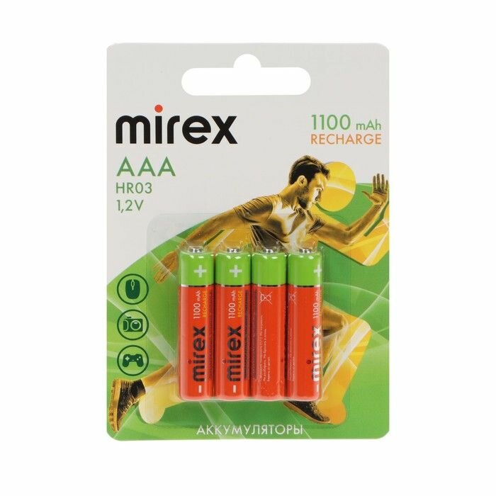 Аккумулятор Mirex Ni-Mh, AAA, HR03-4BL, 1,2 В, 1100 мАч, блистер, 4 шт