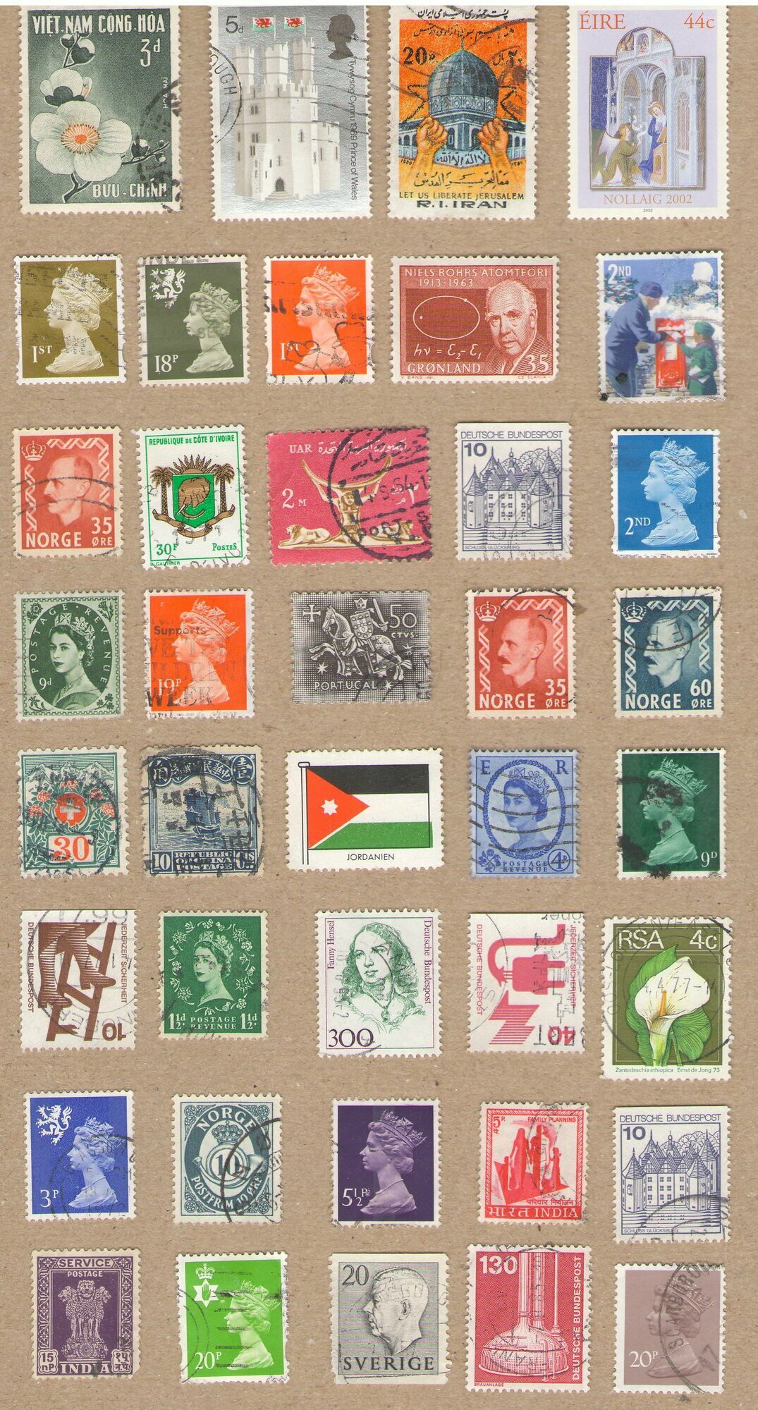 Набор №21 почтовых марок разных стран мира, 39 марок. Гашеные. В хорошем состоянии.