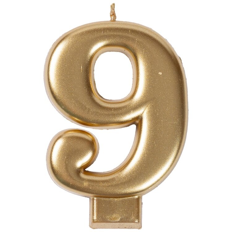 Свеча -цифра "9" Золотая, 8 см