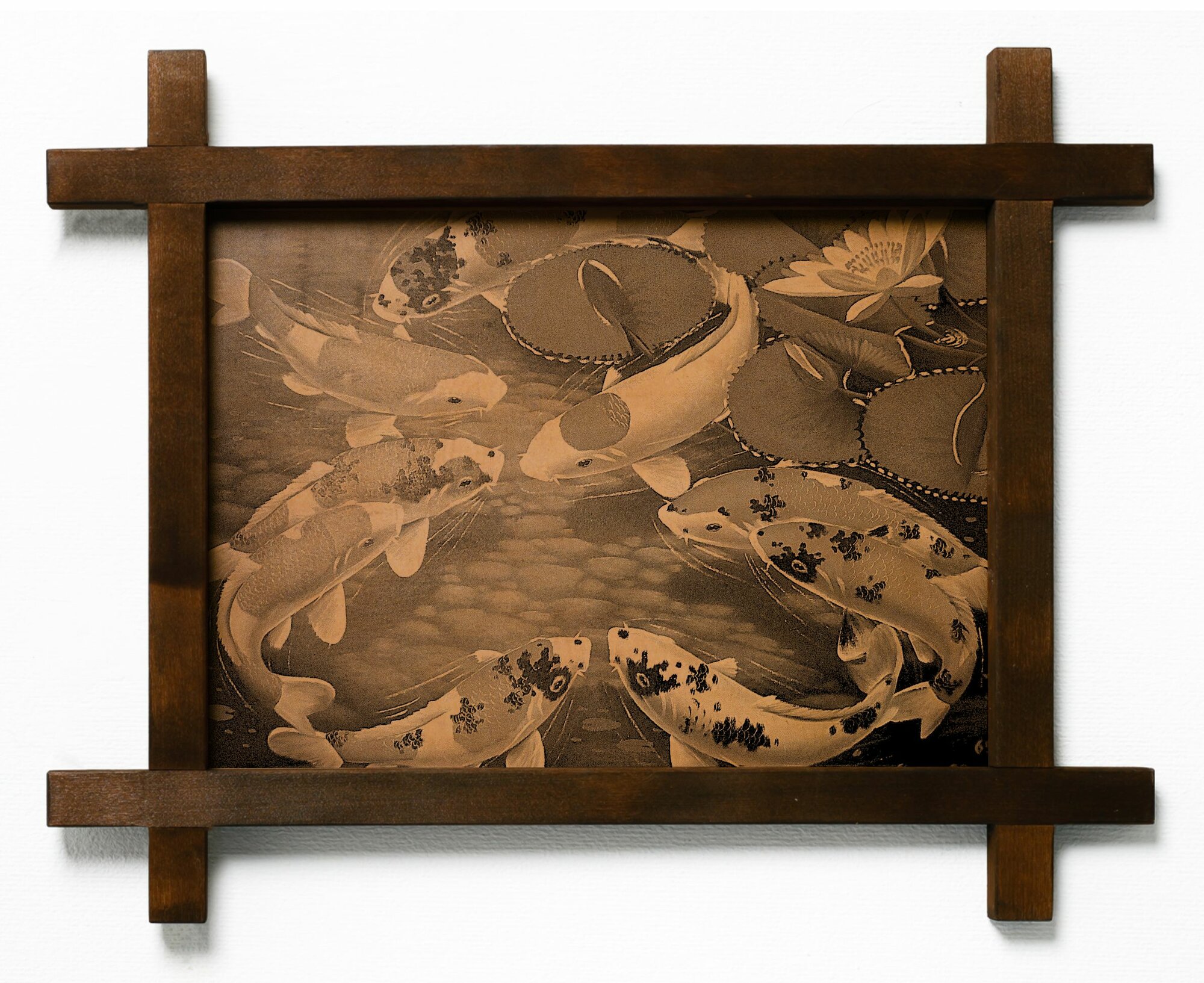 Картина интерьерная из кожи "Девять рыбок", BoomGift