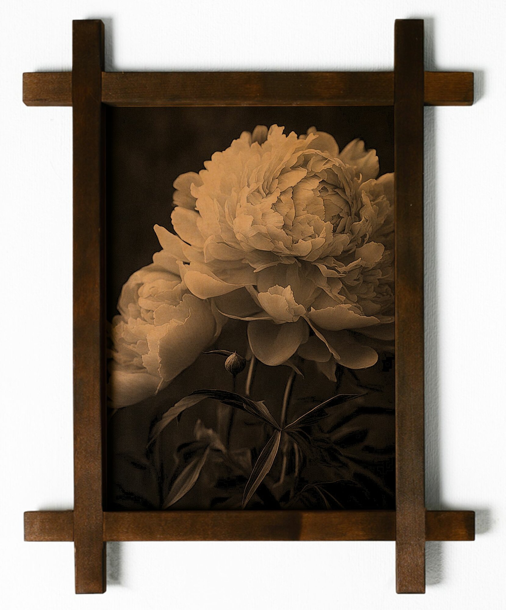 Картина интерьерная, натуральная кожа, "Пионы №1", в деревянной раме, BoomGift