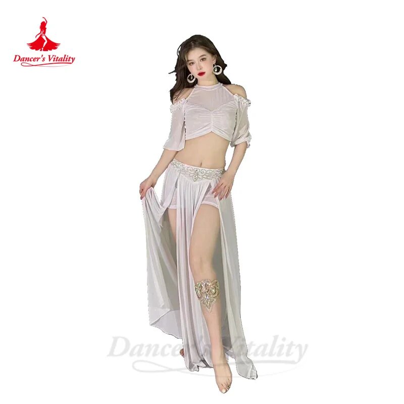 Костюм для танца живота Dancer's Vitality, топ из марли, юбка со стразами, взрослые Белый, XL, белый