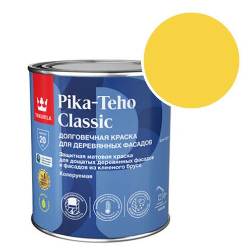 Краска фасадная по дереву Tikkurila Pika-Teho Classic водно-дисперсионная RAL 1018 (Цинково-желтый - Zinc yellow) 0,9 л