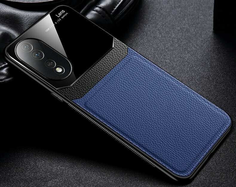 Чехол задняя панель MyPads «Generoso» для Honor 80 SE из силикона со вставками из эко-кожи и оргстекла синяя