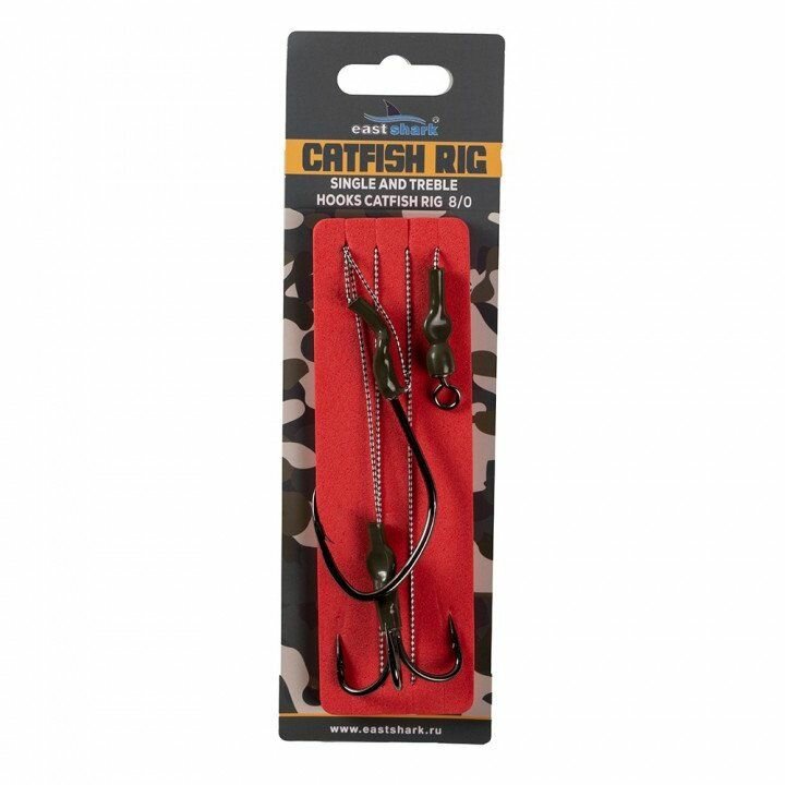 Готовая оснастка EastShark на сома 2 крючка с тройником 8/0 80 см, #06