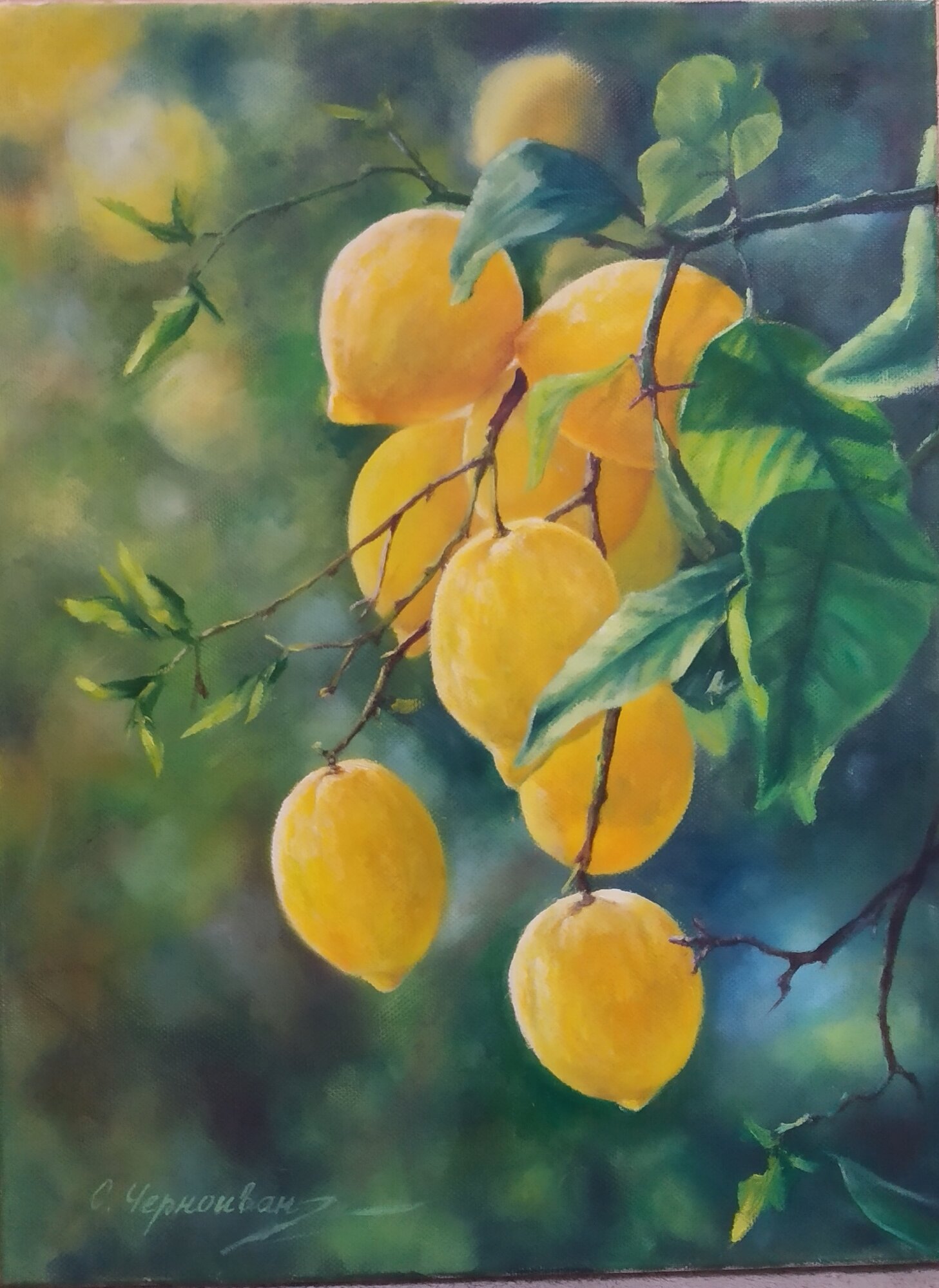 Картина с лимонами маслом на холсте 40х30"