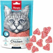 Wanpy Cat Лакомство для кошек сердечки из курицы с треской 80 г