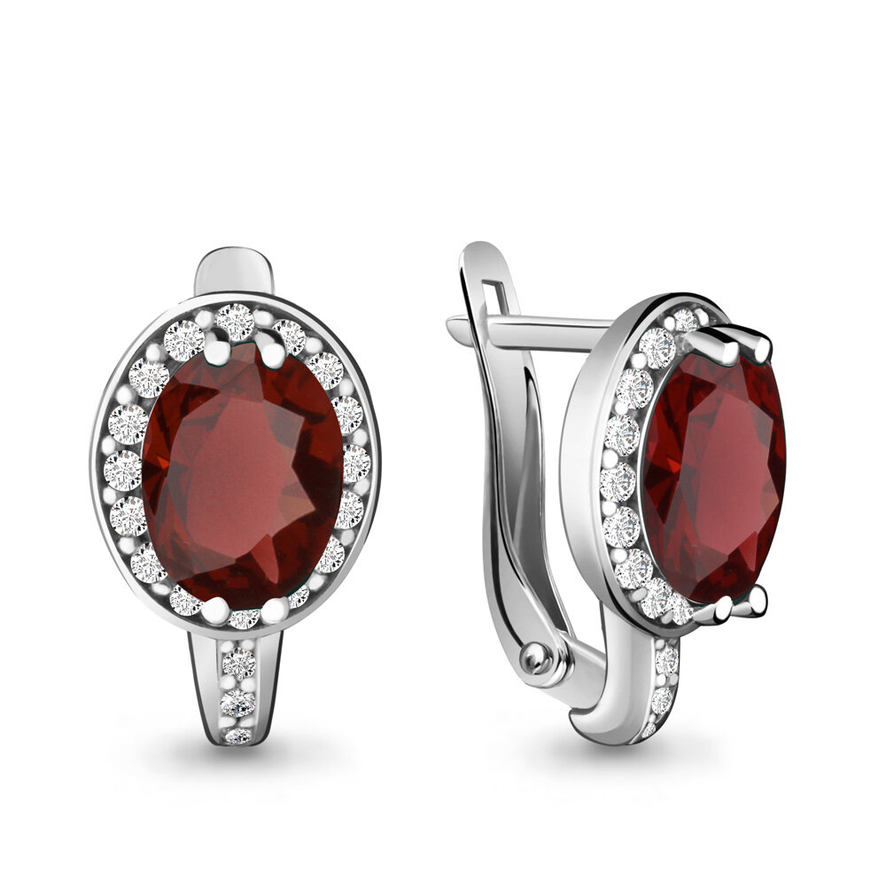 Серьги, серебро, 925 проба, родирование, фианит, гранат