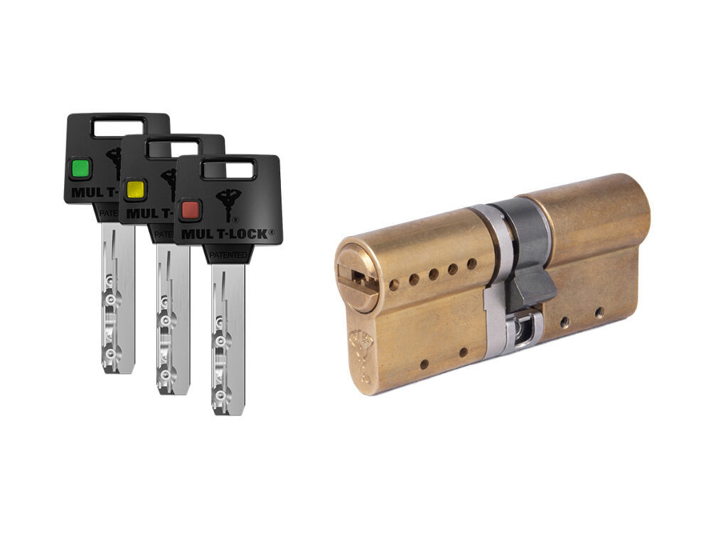 Цилиндр Mul-t-Lock MTL400 Светофор ключ-ключ 95мм (размер 55х40 мм) - Латунь, Флажок