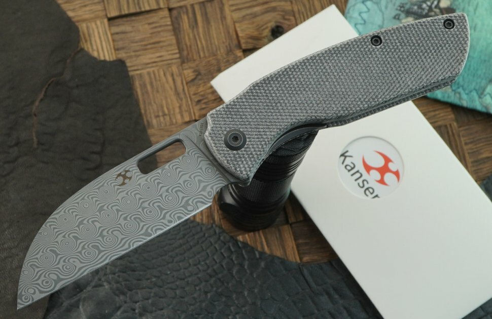 Складной нож Kansept Knives Convict, клинок дамаск, рукоять черная микарта