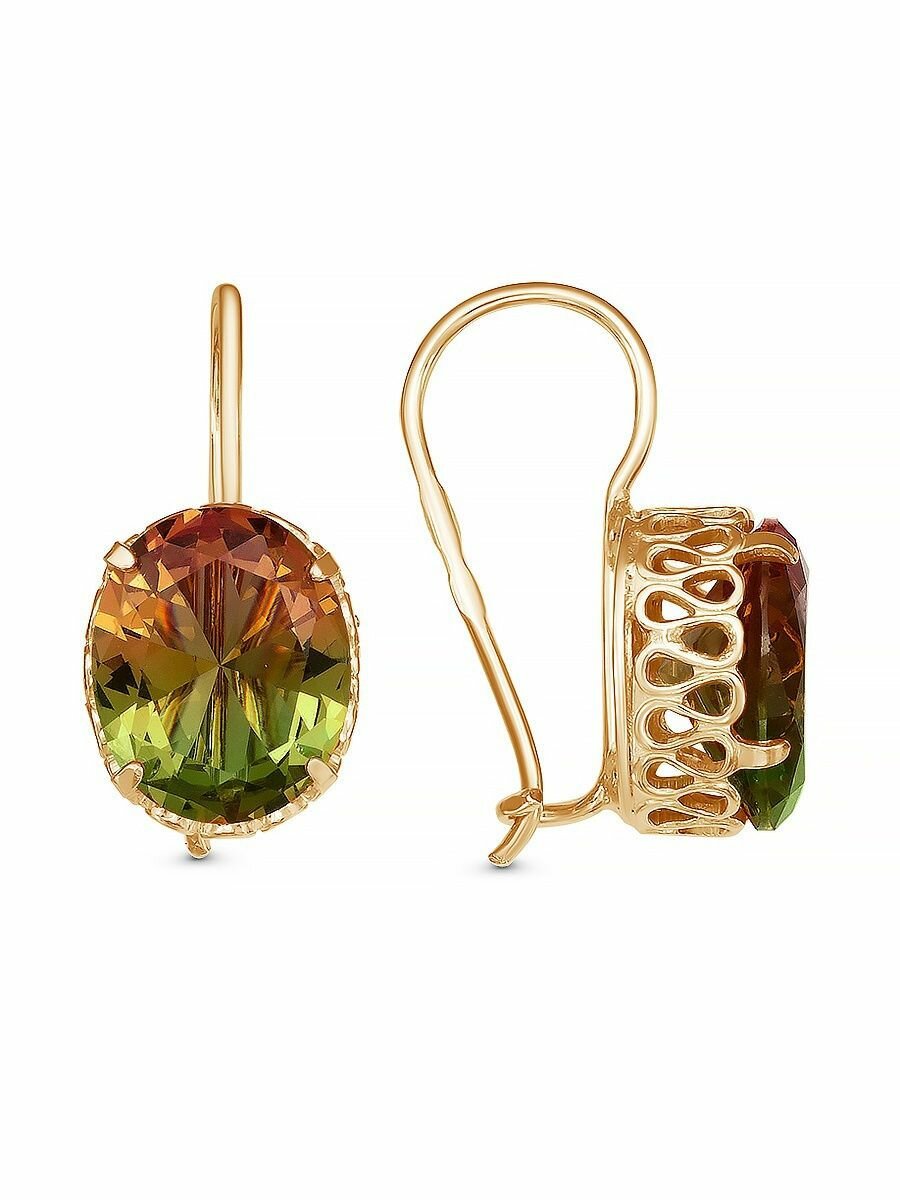 Серьги ZLATBERRY, серебро, 925 проба, султанит синтетический, , золотистый, зеленый, коричневый — фото 1
