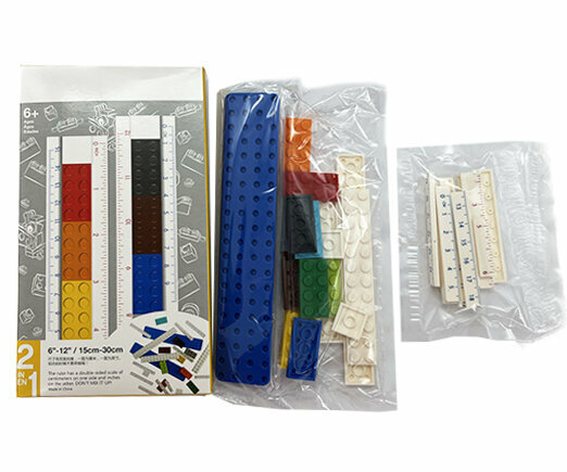 Линейка 15-30 см. пластиковая QH-5 "Конструктор" 28 разноцветных деталей, в к/кор №007