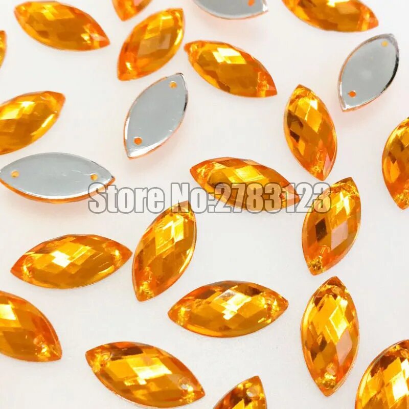 Стразы MISS WISDOM акриловые конского глаза 5x10 мм/7x15 Оранжевый, 9x20mm 50pcs, Golden yellow