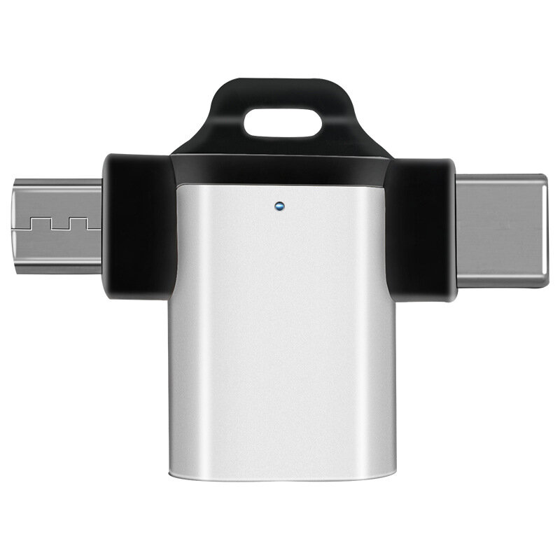 Двойной USB 3.0 OTG адаптер для Android и Type-C с LED подсветкой в серебряном цвете для мобильных устройств