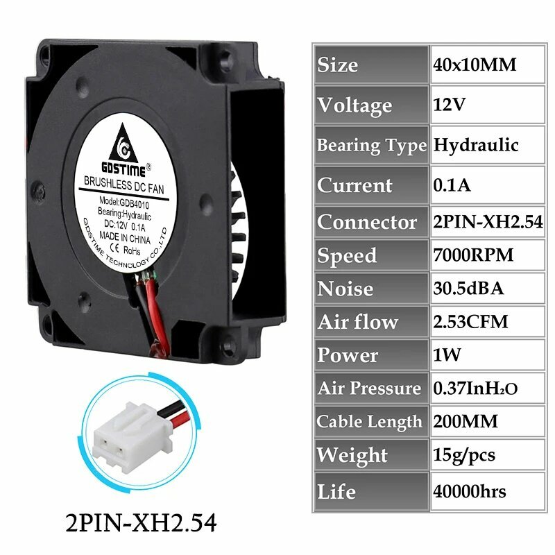 Gdstime вентилятор для 3D-принтера 40 мм 24В 2Pcs 4010 Blower, 12V Hydraulic 2PIN