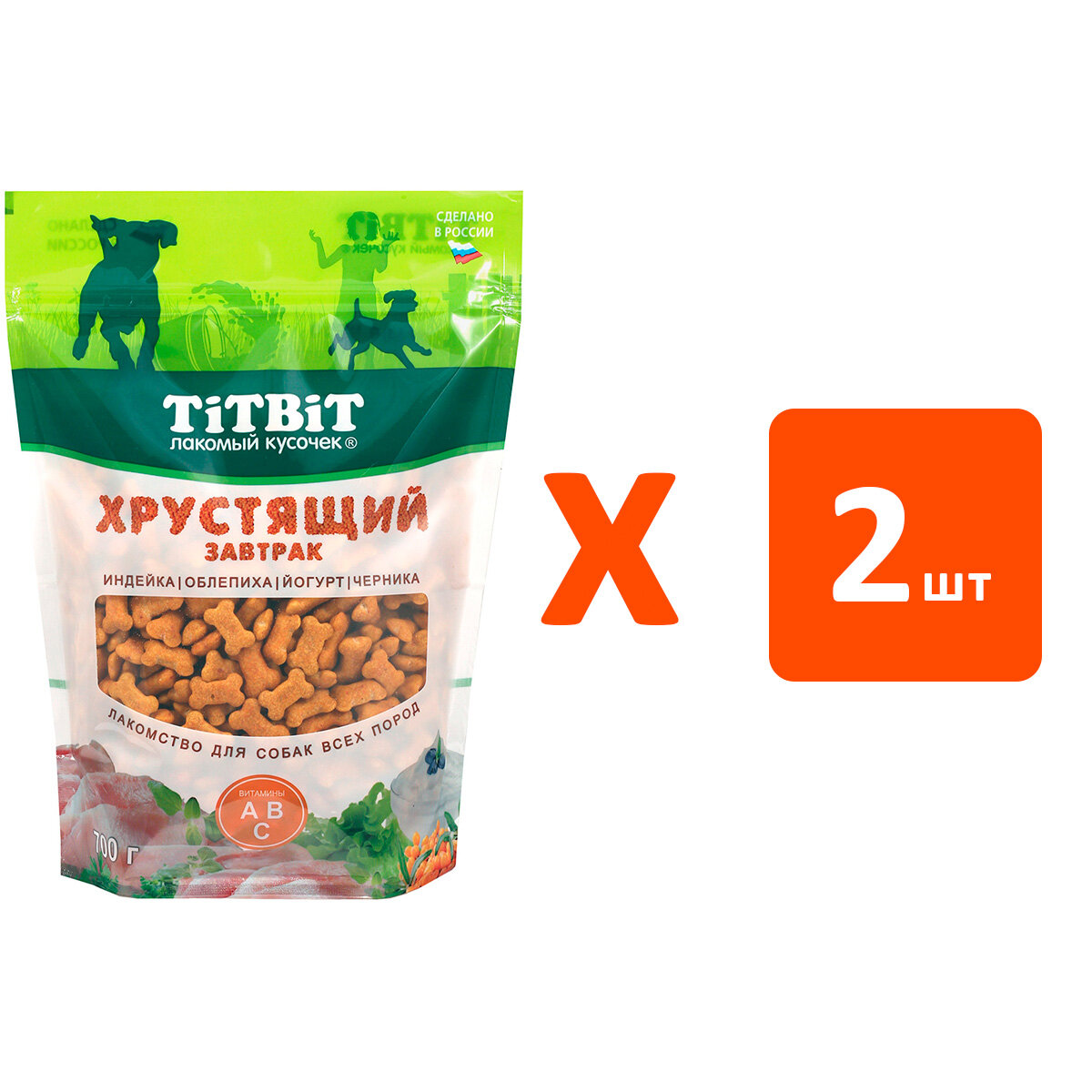 Лакомство TIT BIT хрустящий завтрак для собак всех пород с индейкой 700 гр (1 шт х 2)