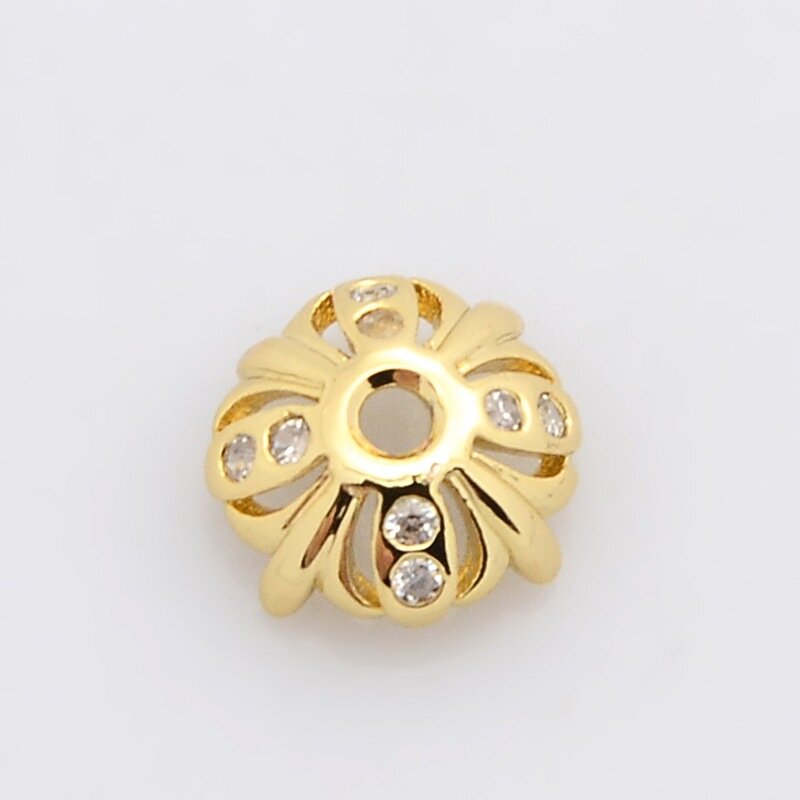 Шапочка для бусин (обниматель) 8.5х3.5мм, Milano, с четырьмя лепестками, с фианитами, базовый материал - латунь, под золото, 1 шт.