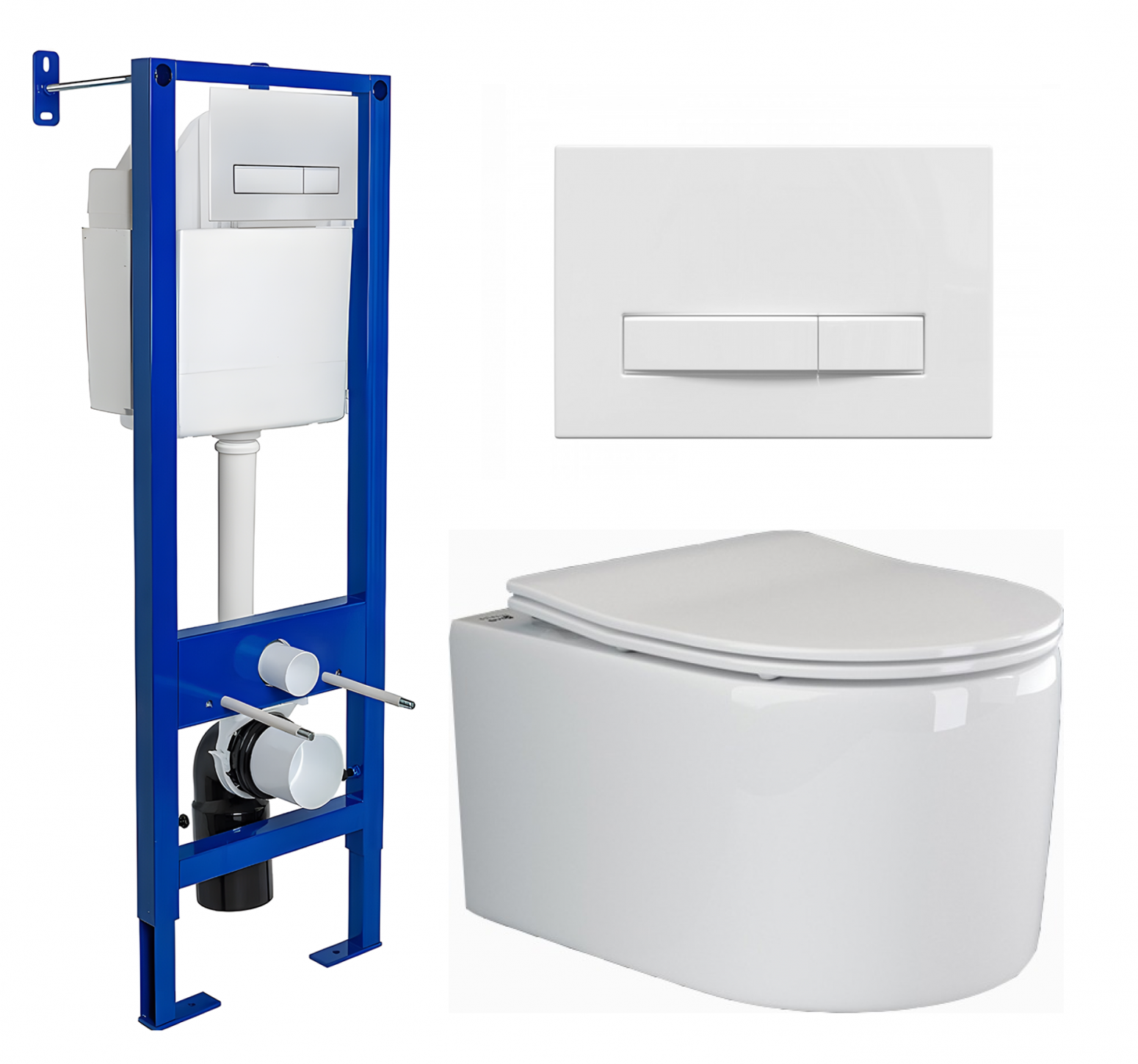 Комплект 3 в 1 инсталляция Berges Wasserhaus Atom Line 410 + Унитаз подвесной Ceramica Nova Moments CN3003 + кнопка белая